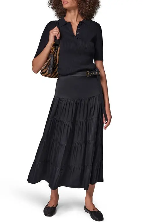 Donna Karan New York Satin Tiered Midi Skirt - Black