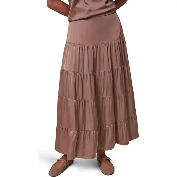 Donna Karan New York Satin Tiered Midi Skirt - Camel
