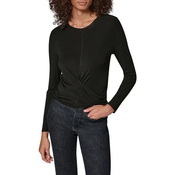 Donna Karan New York Drape Front Knit Top - Black