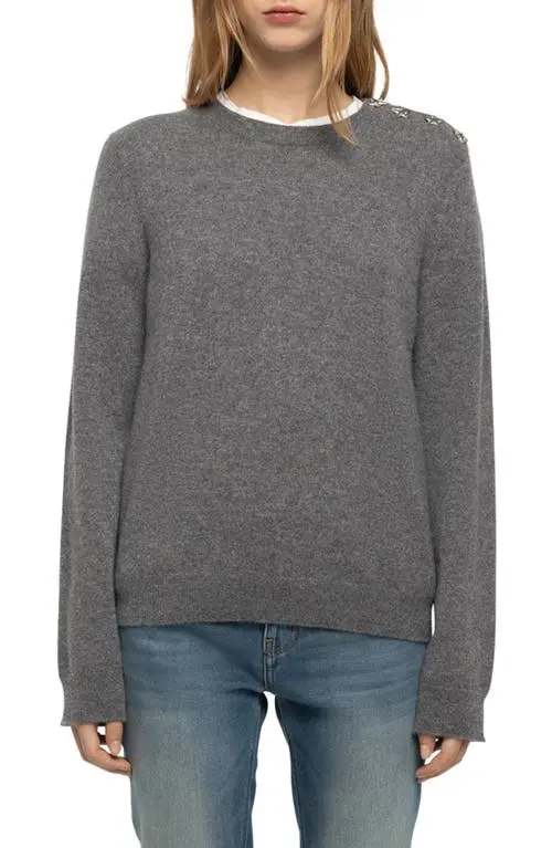 Zadig&Voltaire Cara Star Detail Cashmere Sweater - Medium Grey