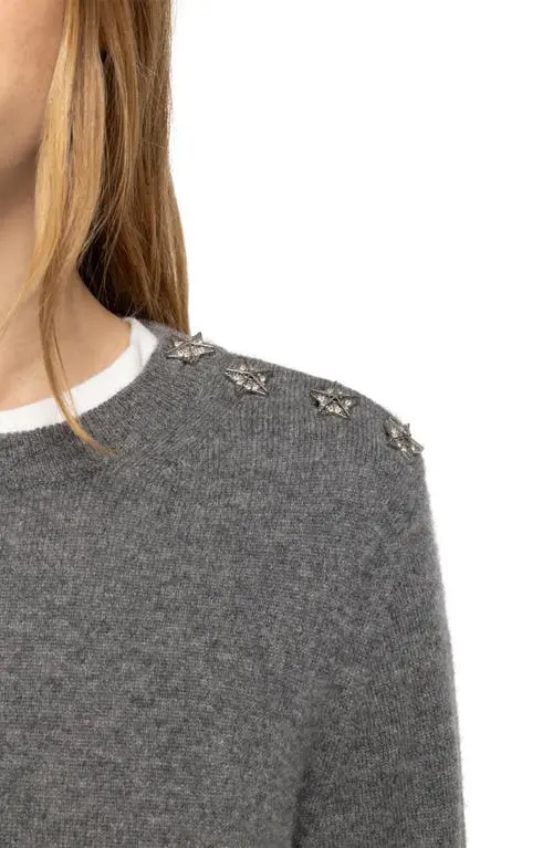 Zadig&Voltaire Cara Star Detail Cashmere Sweater - Medium Grey