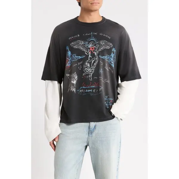 REPRESENT Heavier Than The Heavens Graphic Long Sleeve T-shirt - Washed Black