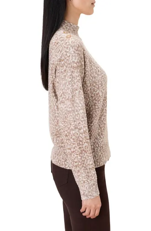 NIC+ZOE Cheetah Print Mock Neck Sweater - Neutral Multi