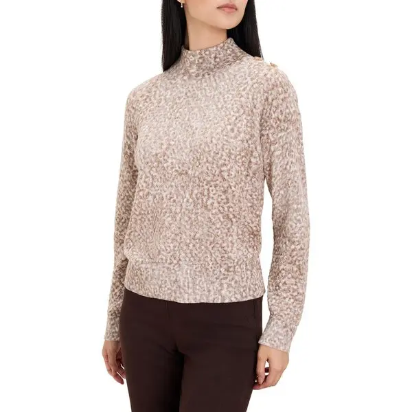 NIC+ZOE Cheetah Print Mock Neck Sweater - Neutral Multi