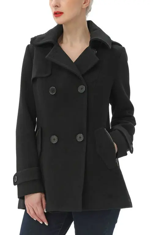 KIMI + KAI Mira Wool Blend Hooded Pea Coat - Black