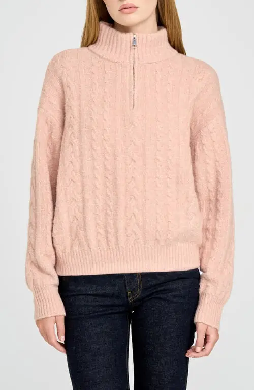 WAYF West Half Zip Cable Knit Sweater - Blush