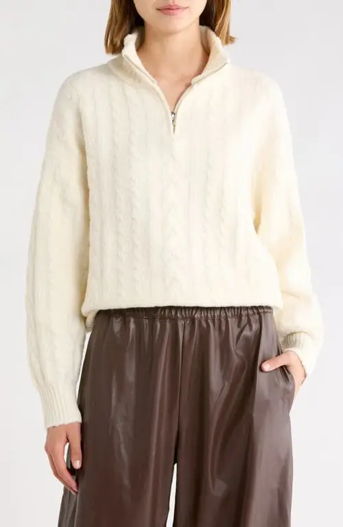 WAYF West Half Zip Cable Knit Sweater - Ivory