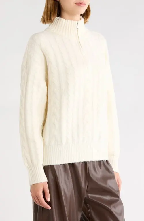 WAYF West Half Zip Cable Knit Sweater - Ivory