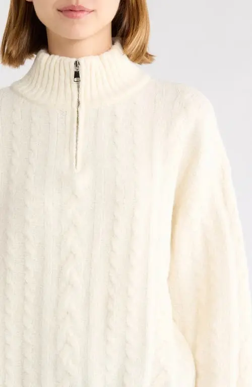 WAYF West Half Zip Cable Knit Sweater - Ivory