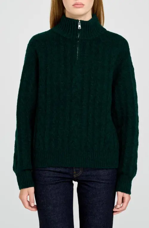WAYF West Half Zip Cable Knit Sweater - Pine Green