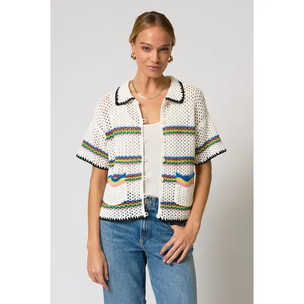 Central Park West Noa Crochet Stripe Button Down