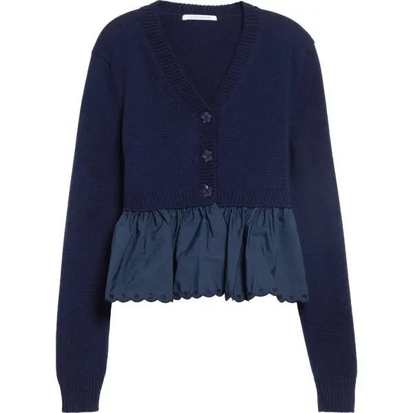 Cecilie Bahnsen Peplum Recycled Cashmere Blend Cardigan - Navy