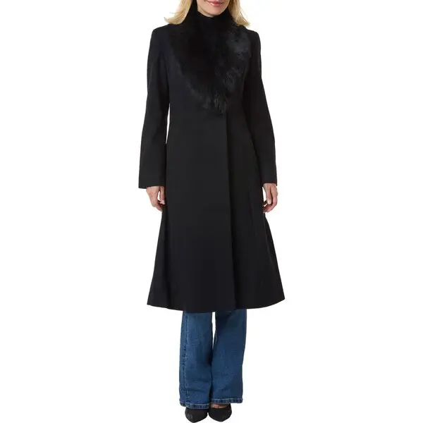 Sofia Cashmere Genuine Shearling Collar Wool & Cashmere Princess Coat