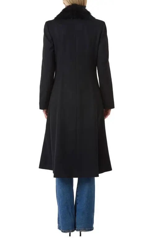 Sofia Cashmere Genuine Shearling Collar Wool & Cashmere Princess Coat