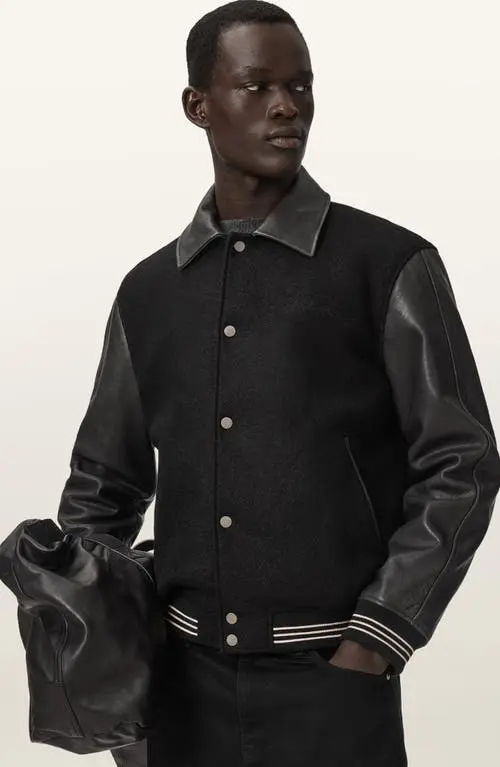 ALLSAINTS Vanson Wool & Leather Bomber Jacket