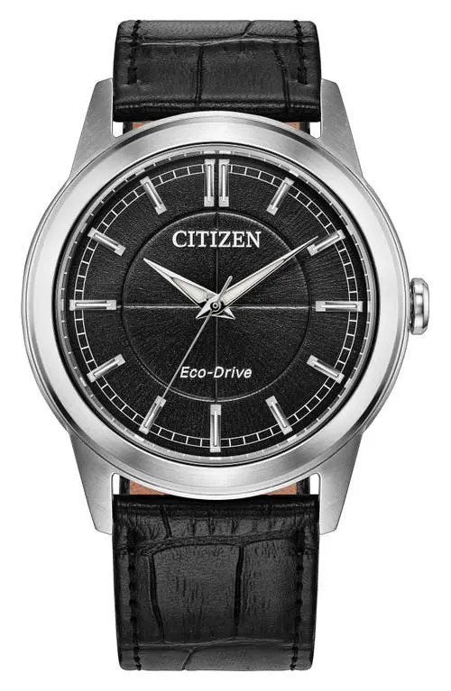 Citizen Rolan Eco-drive Leather Strap Watch - Black