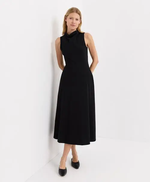 PACT Fit & Flare Cowl Neck Dress Made With Organic Cotton - Black