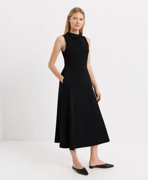 PACT Fit & Flare Cowl Neck Dress Made With Organic Cotton - Black