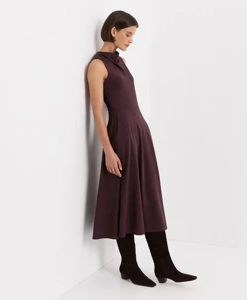 PACT Fit & Flare Cowl Neck Dress Made With Organic Cotton - Plum Heather