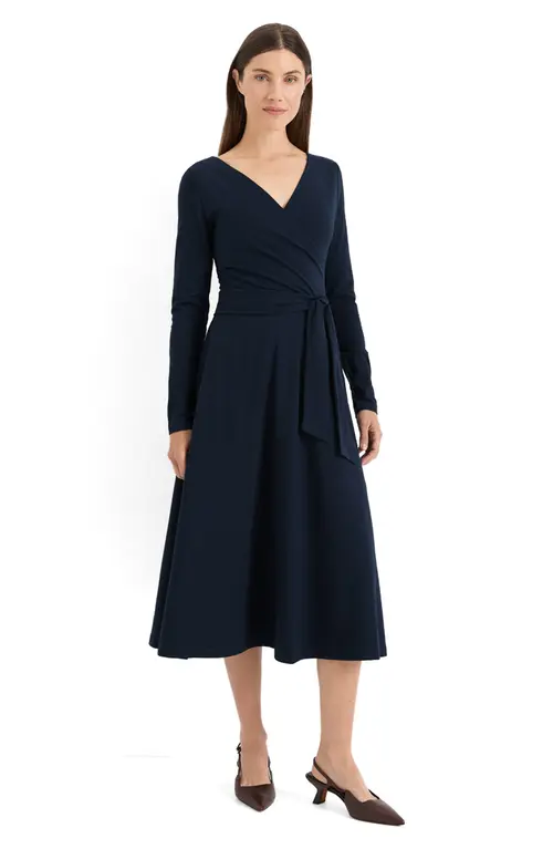 PACT Fit & Flare Wrap Dress Made With Organic Cotton - Navy