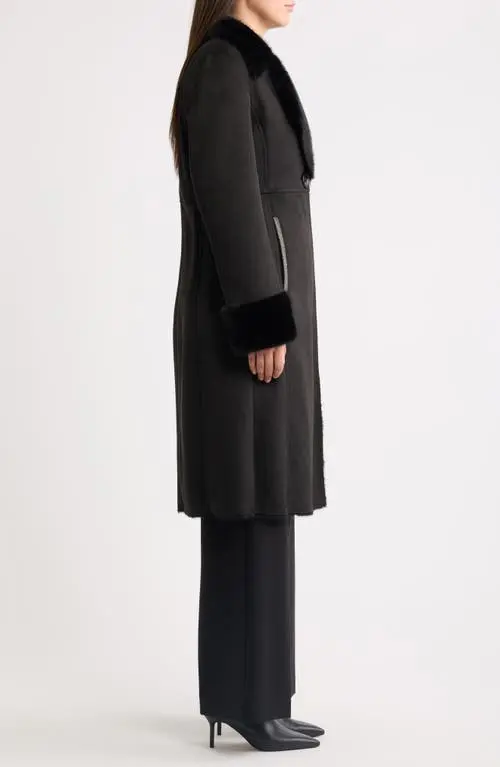 Via Spiga Faux Fur Trim Faux Shearling Maxi Coat