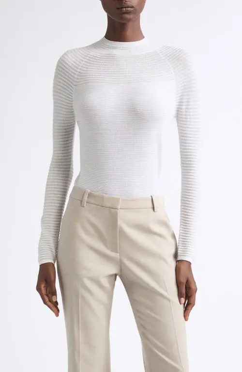 Lafayette 148 New York Textured Stripe Merino Wool Sweater - Cloud
