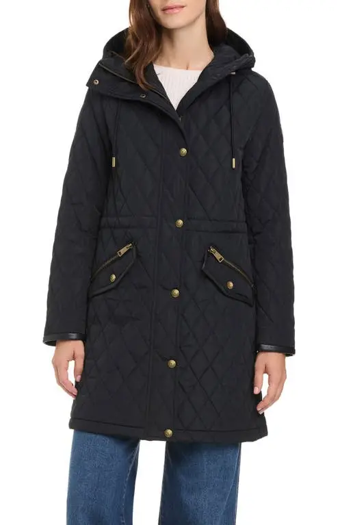 Vince Camuto Diamond Quilted Hooded Coat - Black
