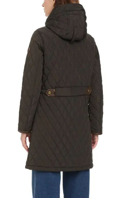Vince Camuto Diamond Quilted Hooded Coat - Dark Olive