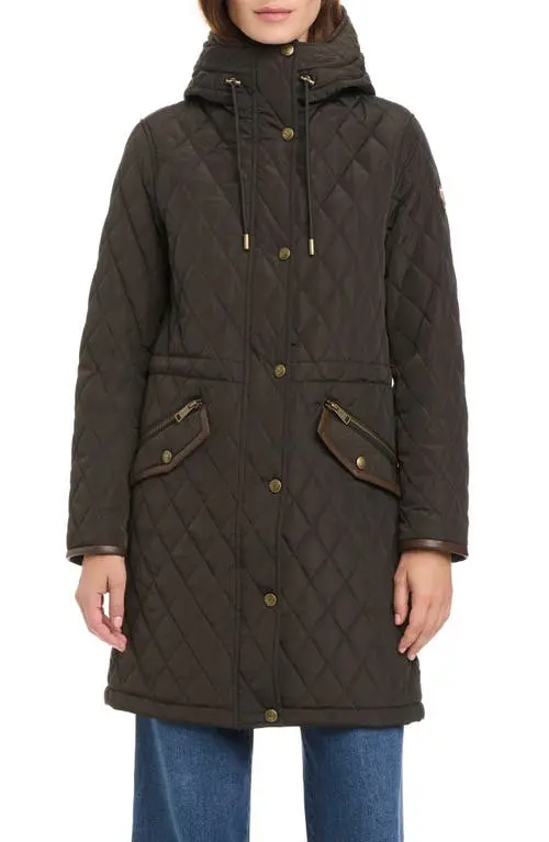Vince Camuto Diamond Quilted Hooded Coat - Dark Olive