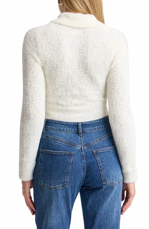 Avec Les Filles Mixed Pointelle Sweater With Fuzzy Collar - Ivory