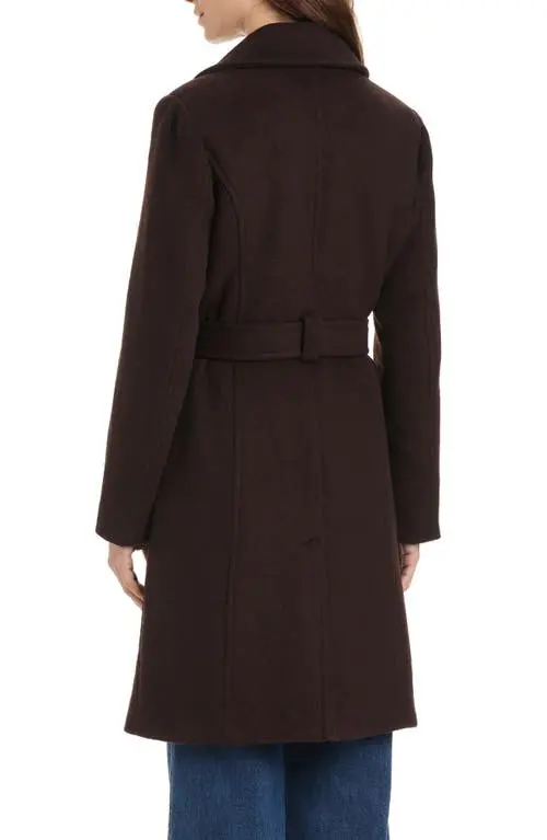 Vince Camuto Faux Fur Collar Belted Wool Blend Coat - Chocolate