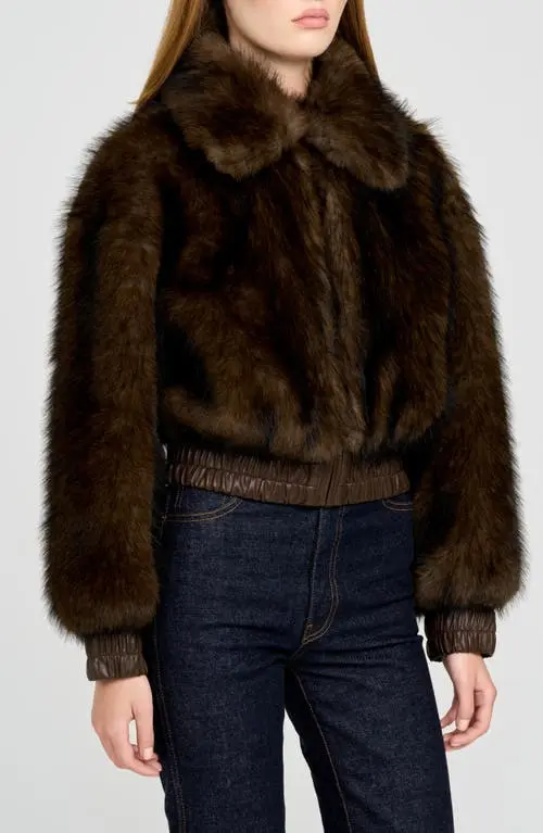 WAYF Nathalie Faux Fur Jacket - Brown