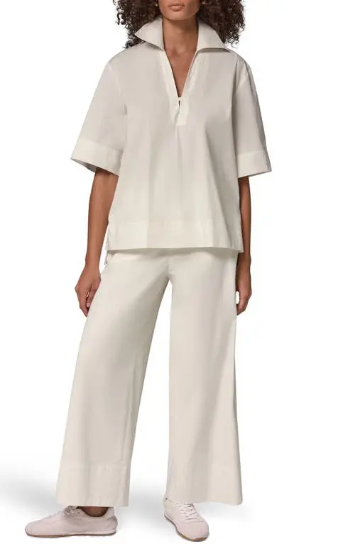 Donna Karan New York Embroidered Poplin Short Sleeve Top - Cream
