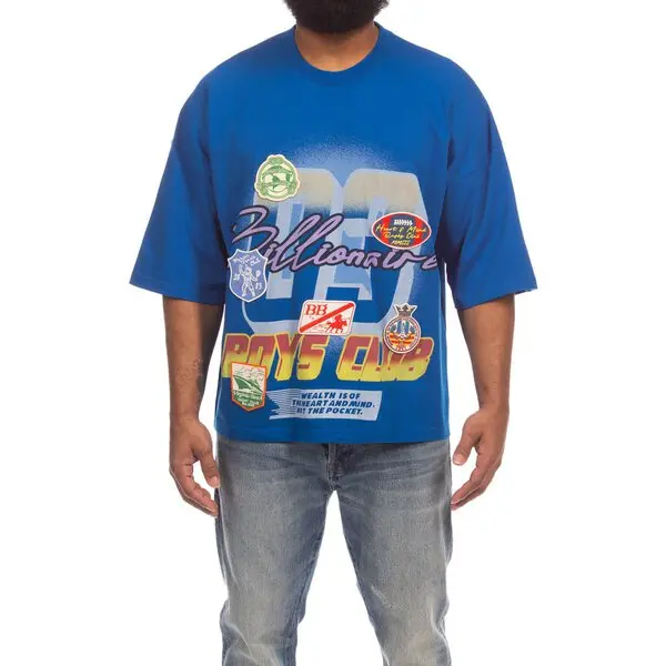 BILLIONAIRE BOYS CLUB Clubs Patch Appliqué Cotton Graphic T-shirt - Lapis Blue