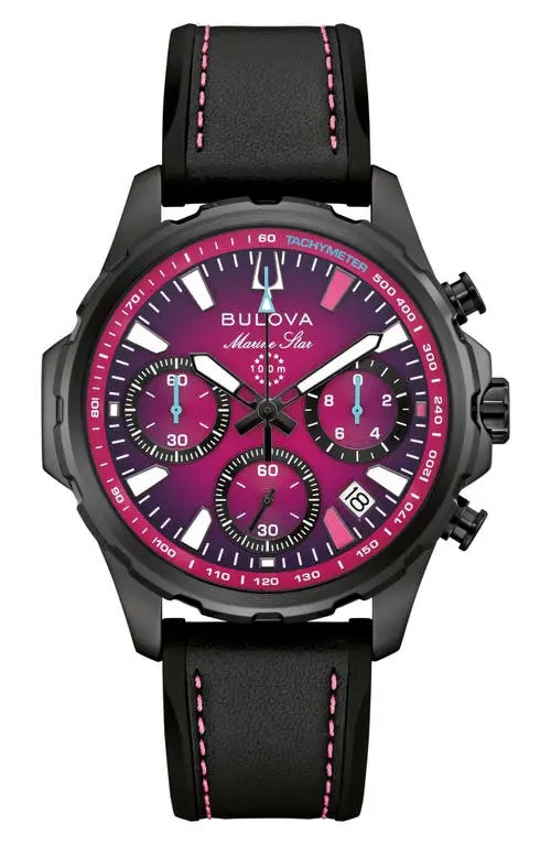 Bulova Marine Star Grand Prix Chronograph Leather & Silicone Strap Watch - Black