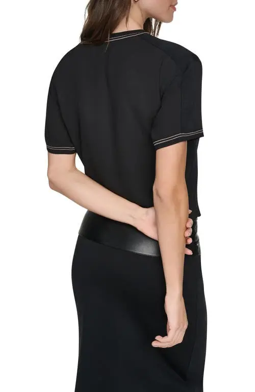 Dkny Contrast Stitch Dolman Sleeve Mixed Media Top
