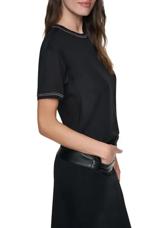 Dkny Contrast Stitch Dolman Sleeve Mixed Media Top