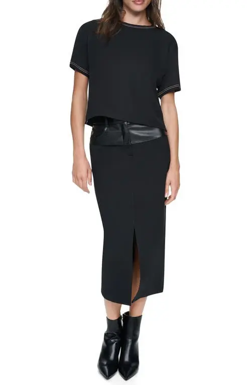 Dkny Contrast Stitch Dolman Sleeve Mixed Media Top