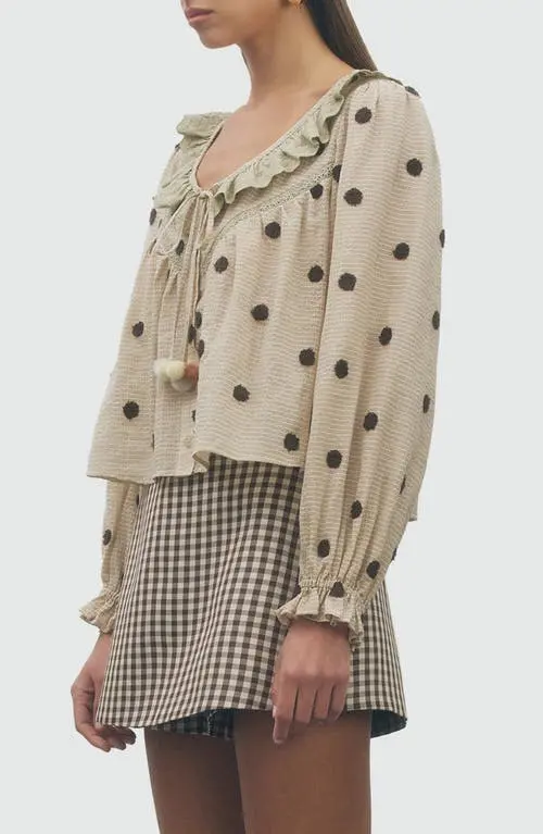MAUDE CLUB Theodore Polka Dot Ruffle Top