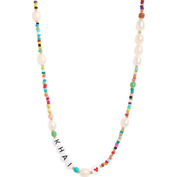 THE SIS KISS Rainbow And Cultured Pearl Beaded Necklace - Gold