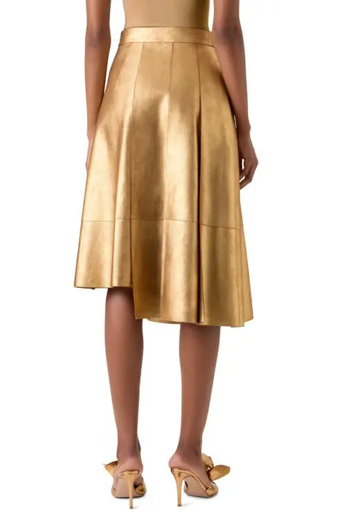 Akris Pleated Metallic Leather Midi Skirt