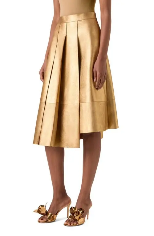 Akris Pleated Metallic Leather Midi Skirt
