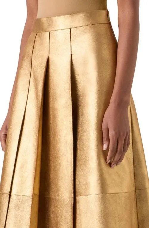 Akris Pleated Metallic Leather Midi Skirt