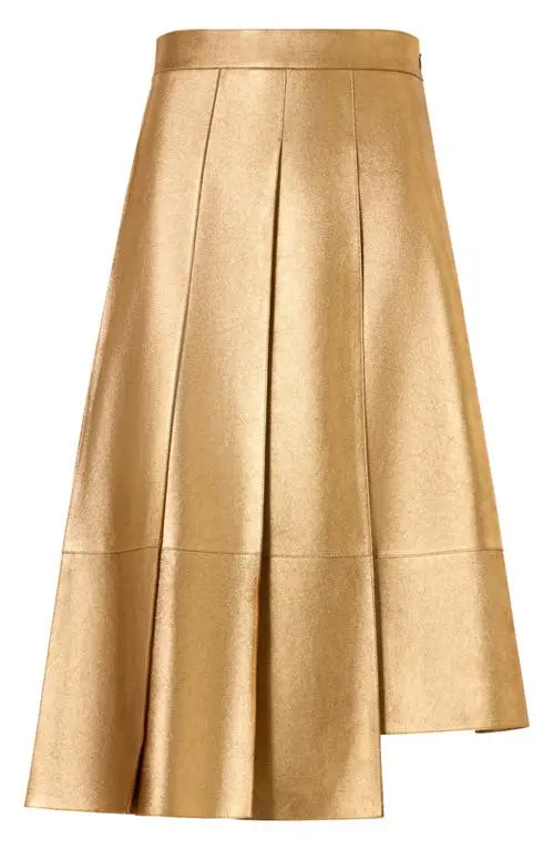 Akris Pleated Metallic Leather Midi Skirt
