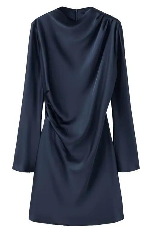 Mango Ruched Satin Long Sleeve Dress