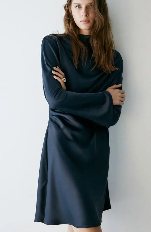 Mango Ruched Satin Long Sleeve Dress