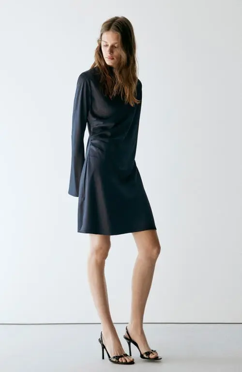 Mango Ruched Satin Long Sleeve Dress
