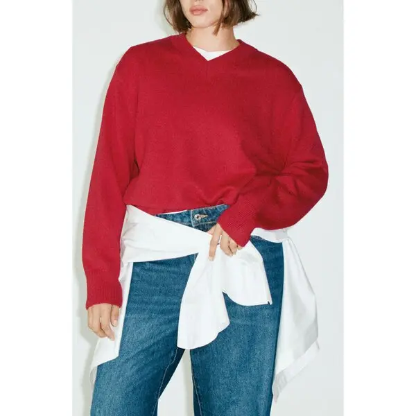 Mango Limoni V-neck Sweater - Red