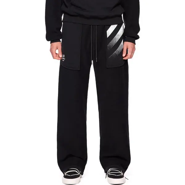 L/AB C/O OFF-WHITE Reverse Knit Wide Leg Sweatpants - Black