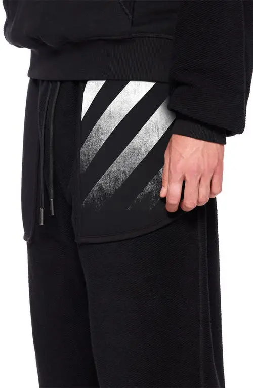 L/AB C/O OFF-WHITE Reverse Knit Wide Leg Sweatpants - Black